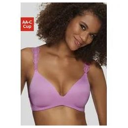 Push-up-BH Lascana, Damen, Gr. 80, Cup C, lila (flieder), Microtouch, Obermaterial: 60% Polyamid, 35% Polyester, 5% Elasthan, BHs Push-up-BH, ohne B&uuml;gel mit wundersch&ouml;nen Spitzentr&auml;gern, Dessous