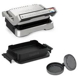 Kontaktgrill Tefal "GC774HP OptiGrill 4in1", silber (silberfarben), B:29cm H:41,2cm T:46,6cm, Kontaktgrill_Standgrill_Tischgrill_Teppanyakigrill, inkl. Backschale, aufklappbar. Gratis: Hamburger Presse