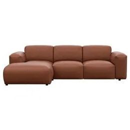 Ecksofa FLEXLUX "Lucera Chaislongue rechts oder links, L-Form, bequem", braun (old chestnut braun), B:251cm H:73cm T:171cm, 100% Echteder, Sofas, Ecksofa, modern & anschmiegsam, Kaltschaum, Stahl-Wellenunterfederung