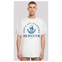 T-Shirt F4NT4STIC "Go North Knut Jan Hamburg Knut Jan Hamburg", Damen, Gr. XS, wei&szlig;, Obermaterial: 100% Baumwolle, oversize, Rundhals, ohne B&uuml;ndchen, Shirts T-Shirt, Print