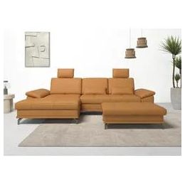 Ecksofa OTTO HOME "Costello L-Form, B: 301 cm mit Sitztiefen-, Armteilverstellung &", gelb (curry), B:301cm H:89cm T:176cm, Luxus-Microfaser (90% Polyester, 10% Polyamid);Samtoptik (100% Polyester), Sofas, Ecksofa, 3 Nierenkissen, optional Bettfunktion & Bettkasten