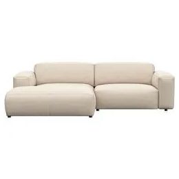 Ecksofa FLEXLUX "Lucera Chaislongue rechts oder links, L-Form, bequem", wei&szlig; (warm wei&szlig;), B:257cm H:73cm T:171cm, 100% Echteder, Sofas, Ecksofa, modern & anschmiegsam, Kaltschaum, Stahl-Wellenunterfederung