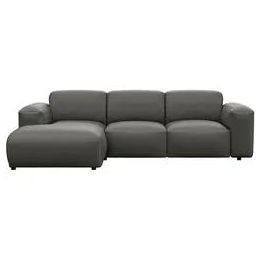 Ecksofa FLEXLUX "Lucera Chaislongue rechts oder links, L-Form, bequem", grau (warm mineral grau), B:251cm H:73cm T:171cm, 100% Echteder, Sofas, Ecksofa, modern & anschmiegsam, Kaltschaum, Stahl-Wellenunterfederung