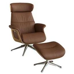 Relaxsessel FLEXLUX "Clement R&uuml;cken u. Kopfverstellung, ergonomisch, Airchannels", braun (modern cognac braun), B:83cm H:112cm T:125cm, 100% Echteder, Sessel, Relaxsessel, R&uuml;cken- & Kopfteilverstellung, Drehbar, Armlehne Eiche, Fu&szlig; Alu