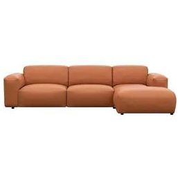 Ecksofa FLEXLUX "Lucera bequem und komfortabel durch hochwertigen Sitzaufbau, L.Form", braun (modern cognac braun), B:284cm H:73cm T:171cm, 100% Echteder, Sofas, Ecksofa, modern & anschmiegsam, Kaltschaum, Stahl-Wellenunterfederung