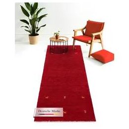 Wollteppich CarpetFine "Gabbeh Uni, auch als L&auml;ufer und Rund erh&auml;ltlich", rot, B:80cm H:15mm L:400cm, Wolle, Teppiche, reine Wolle, handgewebt, Gabbeh Loom Tiermotiv, gro&szlig;e Farbauswahl