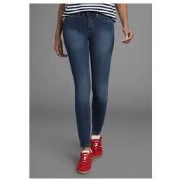 Slim-fit-Jeans Arizona "Shaping", Damen, Gr. 84, K + L Gr, blau (dunkelblau us), Jeans, Obermaterial: 79% Baumwolle, 19% Polyester, 2% Elasthan, Basic, sehr schmal lang, Jeans Slim-fit-Jeans, enge Passform, R&ouml;hrenjeans, Used-Look-Waschung, hohe Leibh&ouml;he, Topseller