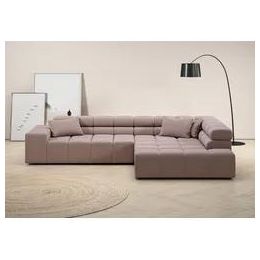 Ecksofa Home Affaire "Ancona incl. Kopfteilverstellung, Breite 319cm, L-Form", rosa (ros&eacute;), B:319cm H:70cm T:215cm, Struktur (85% Polyester, 15% Viskose);Luxus-Microfaser weich (98% Polyester, 2% Nylon);Velours (100% Polyester), Sofas, Ecksofa, wahlweise motorische Sitztiefenverstellung, auch in Cord + Easy Care