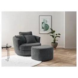 Drehsessel Home Affaire "MAISIE, Love Seat XXL Lese-Sessel, Big-Sessel mit Hocker", grau (anthrazit), B:120cm H:86cm T:173cm, Sessel, Drehsessel, Set in MEGA CORD und Web-Velours, drehbar 360 Grad, Topseller