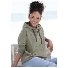 Kapuzensweatshirt ELBSAND "Dea", Damen, Gr. XXL (44), gr&uuml;n (khaki), Sweatware, Obermaterial: 95% Baumwolle, 5% Elasthan, unifarben, figurumspielend h&uuml;ftlang, Sweatshirts, Hoodie mit Logodruck vorne