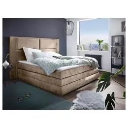 Boxspringbett Collection AB "Copenhagen", braun (mittelbraun), B:231cm L:215cm, Holzwerkstoff, Spanplatte, Komplettbetten, Boxspringbett, inklusive Bettkasten, Topper, wahlweise mit LED-Beleuchtung