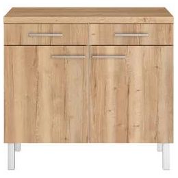Unterschrank Optifit, braun (wildeiche, wildeiche, wildeiche), B:100cm H:90cm T:60cm, Holzwerkstoff, Schr&auml;nke, Unterschrank, Breite 100 cm, 2 T&uuml;ren, 2 Schubk&auml;sten