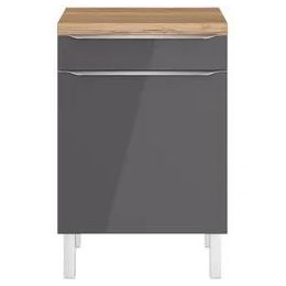 Unterschrank Optifit "Lilly2", schwarz (anthrazit lackiert, wildeiche, wildeiche), B:60cm H:90cm T:60cm, Holzwerkstoff, Schr&auml;nke, Unterschrank, Breite 60 cm, 1 T&uuml;r, 1 Einlegeboden