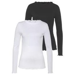 Langarmshirt Flashlights, Damen, Gr. 50, schwarz-wei&szlig; (schwarz, wei&szlig;), Feinripp, Obermaterial: 100% Baumwolle, clean, unifarben, Basic, sehr figurbetont, gekr&auml;uselter Ausschnitt, Shirts Langarmshirt, sehr figurbetonte Passform, gekr&auml;uselter Ausschnitt