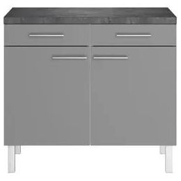 Unterschrank Optifit, grau (basalt grau, basalt, schwarz stone), B:100cm H:90cm T:60cm, Holzwerkstoff, Schr&auml;nke, Unterschrank, Breite 100 cm, 2 T&uuml;ren, 2 Schubk&auml;sten