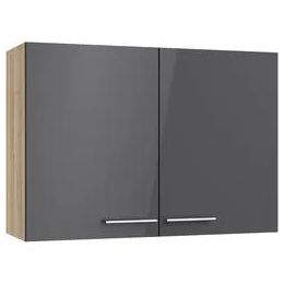 H&auml;ngeschrank Optifit "Lilly", schwarz (anthrazit lackiert, wildeiche, wildeiche), B:100cm H:70,4cm T:34,6cm, Holzwerkstoff, Schr&auml;nke, H&auml;ngeschrank, Breite 100 cm, 2 T&uuml;ren, 4 Einlegeb&ouml;den