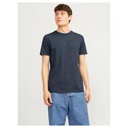 Jack & Jones Rundhalsshirt JACK & JONES "JJEORGANIC MELANGE TEE SS O-NECK NOOS", Herren, Gr. XS, blau (navy, blazer), Jersey, Obermaterial: 60% Baumwolle, 40% Polyester, meliert, normal normal, Rundhals, gerader Abschluss, Shirts Rundhalsshirt, Baumwollmischung, regular fit