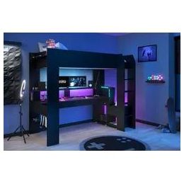 Hochbett Parisot "Gaming-Bett, mit Schreibtisch, USB Anschluss, LED, viel Stauraum", schwarz, mit LED LED-Beleuchtung, Liegefl&auml;che B/L: 90cm x 200cm, kein H&auml;rtegrad, kein H&auml;rtegrad, Hochbetten, Hochbett, ideal f&uuml;r kleine R&auml;ume, TOPSELLER