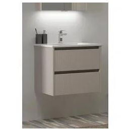 Waschtisch Welltime "Urban", grau (kashmir grau, beige), B:61,5cm H:50cm T:46,5cm, Holzwerkstoff, Keramik, Kunststoff, MDF, Waschtische, Waschtisch, mit Keramik Waschbecken, 2 Schubladen mit Softclose, Breite 60 cm