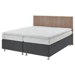 Boxspringbett "Quercus", grau (charcoal), L:206cm, Kopfteil MDF/Dekor Eiche hell, Boxenbezug: Feinstruktur 100% Polyester, Box: Holzwerkstoff mit Bonnellfederung, F&uuml;&szlig;e: verchromtes Metall, Topper: Kaltschaum, Westfalia Schlafkomfort, Komplettbetten, Boxspringbett, wahlweise mit LED-Beluchtung, 3 Matratzenarten zur Auswahl