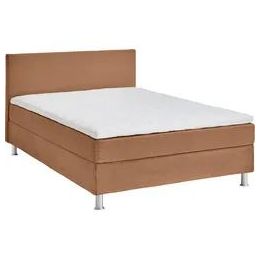 Boxbett "Edison", braun (caramel), B:140cm L:209cm, Bezug Bett: Cord (65% Polypropylen, 35% Polyester), ATLANTIC HOME COLLECTION, Komplettbetten, Boxspringbett, inkl. Bonnellfederkern-Matratze und Topper