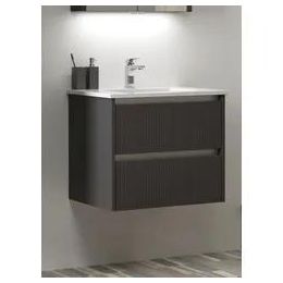 Waschtisch Welltime "Urban", grau (grau matt, grau), B:61,5cm H:50cm T:46,5cm, Holzwerkstoff, Keramik, Kunststoff, MDF, Waschtische, Waschtisch, mit Keramik Waschbecken, 2 Schubladen mit Softclose, Breite 60 cm