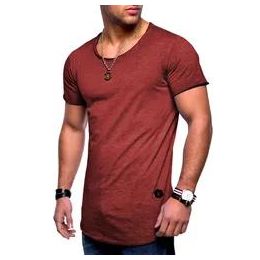 T-Shirt behype "DUST", Herren, Gr. L, rot (bordeaux), 100% Baumwolle, unifarben, Shirts T-Shirt, mit Rundhals-Ausschnitt