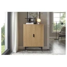 Kommode Salesfever "Visby Stilvolles Sideboard f&uuml;r den Wohnbereich", beige (natur, schwarz), B:80cm H:110cm T:40cm, Furnier, MDF, Metall, Sideboards, Kommode, Eiche Echtholzfurnier