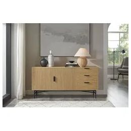 Sideboard Salesfever "Visby Stilvolle Kommode f&uuml;r mehr Stauraum", beige (natur, schwarz), B:160cm H:75cm T:40cm, Furnier, MDF, Metall, Sideboards, Sideboard, Kommode, Eiche Echtholzfurnier, Breite 160 cm