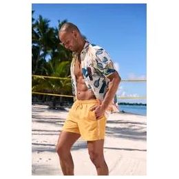 Badeshorts s.Oliver, Herren, Gr. M (50), N-Gr, gelb, Recycling-Polyester, unifarben, Badehosen Badeshorts, mit Markenschriftz&uuml;gen