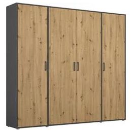 Kleiderschrank Rauch "VOYAGER Garderobe W&auml;scheschrank TOPSELLER Schlafzimmer", grau (graumetallic, eiche artisan, griffe graumetallic), B:187cm H:194cm T:53cm, Holzwerkstoff, Schr&auml;nke, Kleiderschrank, mit 2 modernen Griffvarianten, viel Stauraum MADE IN GERMANY