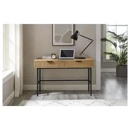 Schreibtisch Salesfever "Visby Design-Schreibtisch f&uuml;r effizientes Arbeiten", beige (natur, schwarz, schwarz, natur), B:120cm H:75cm T:60cm, MDF, Eiche Echtholzfurnier, Metall (Eisen), Tische, Schreibtisch, Eiche Echtholzfurnier