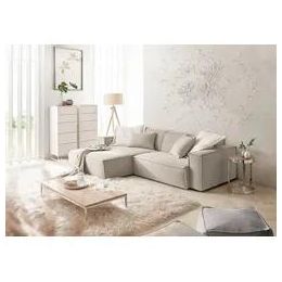 Ecksofa 3C Candy "Matteo in elegant, kubischer Formensprache, bequem, L-Form", beige (sand), B:276cm H:72cm T:168cm, 95% Polyester, 5% Nylon, Sofas, Ecksofa, mit auff&auml;lliger Kedernaht, Feincord-Bezug, Lounge-Charakter