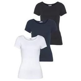 T-Shirt Flashlights, Damen, Gr. 44/46, blau (schwarz, marine, wei&szlig;), Feinripp, Obermaterial: 100% Baumwolle, unifarben, Basic, sehr figurbetont, Rundhals, abgesteppt, Shirts T-Shirt, Kurzarm, sehr figurbetonte Passform, aus Feinrippstoff