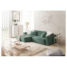 Ecksofa 3C Candy "Matteo in elegant, kubischer Formensprache, bequem, L-Form", gr&uuml;n, B:276cm H:72cm T:168cm, 95% Polyester, 5% Nylon, Sofas, Ecksofa, mit auff&auml;lliger Kedernaht, Feincord-Bezug, Lounge-Charakter