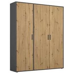 Kleiderschrank Rauch "VOYAGER Garderobe W&auml;scheschrank TOPSELLER Schlafzimmer", grau (graumetallic, eiche artisan, griffe graumetallic), B:140cm H:194cm T:53cm, Holzwerkstoff, Schr&auml;nke, Kleiderschrank, mit 2 modernen Griffvarianten, viel Stauraum MADE IN GERMANY