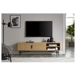 Lowboard Salesfever "Design Lowboard f&uuml;r stilvolle Akzente", beige (natur, schwarz), B:160cm H:50cm T:40cm, Furnier, MDF, Metall, Sideboards, Lowboard, Kommode, Eiche Echtholzfurnier, Breite 160 cm