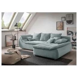 Ecksofa Home Affaire "Imola, bequem, aktuelle Steppung im Sitz, L-Form, Breite 270cm", blau (aqua), B:270cm H:90cm T:170cm, Microfaser PRIMABELLE (100% Polyester) / Struktur (82% Polyester, 9% Viscose, 7% Baumwolle, 2% Nylon);Kunstleder SOFTLUX / Struktur (82% Polyester, 9% Viscose, 7% Baumwolle, 2% Nylon), Sofas, Ecksofa, wahlweise mit Bettfunktion