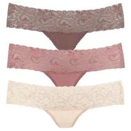 String Vivance, Damen, Gr. 44/46, bunt (rose, beere, mahagoni), Single Jersey, Obermaterial: 95% Baumwolle, 5% Elasthan. Spitze: 93% Polyamid, 7% Elasthan (LYCRA), unifarben, bequem, Unterhosen String, aus elastischer Baumwolle mit floraler Spitze