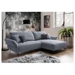 Ecksofa Home Affaire "Amarena L-Form", blau (hellblau), B:286cm H:96cm T:178cm, 100% Polyester, Sofas, Ecksofa, inklusive Armlehnenverstellfunktion, 4x Zierkissen gratis