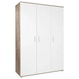 Kleiderschrank Home Affaire "Henning, Kinderkleiderschrank", Kinder, Gr. Platinum-Oak-Nachbildung, B/H/T: 130cm x 188cm x 51cm, T&uuml;ren: 3 Stk., wei&szlig; (natur), Hartfaserplatte, Holzwerkstoff, Kunststoff, Metall, f&uuml;hlbare Struktur, Schr&auml;nke Kinderkleiderschrank Kleiderschrank, 3-t&uuml;rig