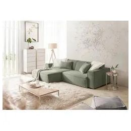 Ecksofa 3C Candy "Matteo in elegant, kubischer Formensprache, bequem, L-Form", gr&uuml;n (oliv), B:276cm H:72cm T:168cm, 95% Polyester, 5% Nylon, Sofas, Ecksofa, mit auff&auml;lliger Kedernaht, Feincord-Bezug, Lounge-Charakter