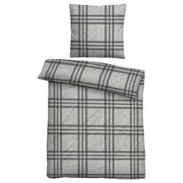 Bettw&auml;sche Biberna "Lya", grau (sturmgrau), B/L: 135cm x 200cm, 1 Stk., 1 Stk., Flanell, B/L: 80cm x 80cm, 2 Stk., Flanell, Obermaterial: 100% Baumwolle, Bettw&auml;sche, Bettw&auml;sche, kuschelig warm, weich, Melange, 100% Baumwolle, made in Germany