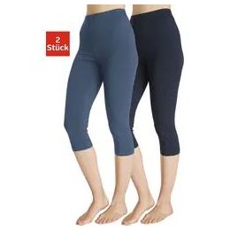 Caprileggings Vivance ACTIVE, Damen, Gr. 52/54, N-Gr, blau (1x jeans, 1x denim), Single Jersey, Obermaterial: 60% Baumwolle, 35% Polyester, 5% Elasthan, unifarben, Basic, eng 3/4-L&auml;nge, Hosen, mit Gummibund, Loungewear
