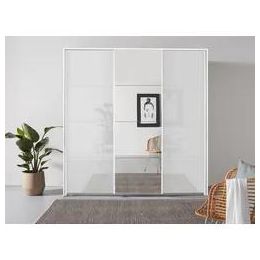 Schwebet&uuml;renschrank Rauch "Kleiderschrank Schrank Garderobe OTELI inkl. 3 Innenschubladen", wei&szlig; (wei&szlig;, hochglanz wei&szlig;), B:211cm H:214cm T:68cm, Holzwerkstoff, Schr&auml;nke, Schwebet&uuml;renschrank, mit Mittelspiegel und Passepartout optional mit Beleuchtung