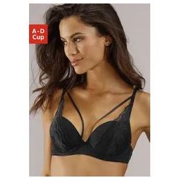 Push-up-BH s.Oliver "Alice", Damen, Gr. 75, Cup B, schwarz, Microtouch, Obermaterial: 60% Polyamid, 35% Polyester, 5% Elasthan, BHs Push-up-BH, mit Spitze und B&auml;nder-Optik, Dessous