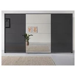 Schwebet&uuml;renschrank Rauch "Kleiderschrank Schrank Garderobe OTELI inkl. 3 Innenschubladen", grau (graumetallic, effektgrau hochglanz), B:368cm H:214cm T:68cm, Holzwerkstoff, Schr&auml;nke, Schwebet&uuml;renschrank, mit Mittelspiegel und Passepartout optional mit Beleuchtung