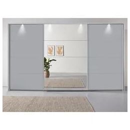 Schwebet&uuml;renschrank Rauch "Kleiderschrank Schrank Garderobe OTELI inkl. 3 Innenschubladen", grau (seidengrau), B:368cm H:233cm T:68cm, Holzwerkstoff, Schr&auml;nke, Schwebet&uuml;renschrank, mit Mittelspiegel und Passepartout optional mit Beleuchtung