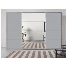 Schwebet&uuml;renschrank Rauch "Kleiderschrank Schrank Garderobe OTELI inkl. 3 Innenschubladen", grau (seidengrau), B:323cm H:233cm T:68cm, Holzwerkstoff, Schr&auml;nke, Schwebet&uuml;renschrank, mit Mittelspiegel und Passepartout optional mit Beleuchtung