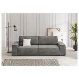 3-Sitzer Home Affaire "SHERWOOD Schlafsofa (257cm) Cord, Samtvelours, Vintage-Lederoptik", grau (dunkelgrau), B:257cm H:85cm T:106cm, 100% Polyester, Sofas, Schlaffunktion mit Bettkasten (ca. 136/200cm)